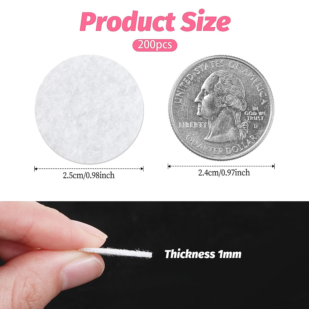 White Round Felt Circles, 200 Pcs Felt Circles for Crafts, 1 Inch Pre Cut Felt Craft Pads Non-Woven Felt Fabric Circles Soft Thick Felt Circles for DIY Sewing Handcraft Flower Making Hair Accessories