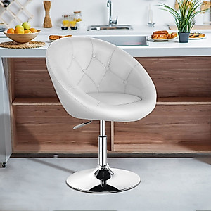 Giantex Swivel Round Vanity Chair, Height Adjustable with Back for Barber's Shop, Bar, Modern Living Room Makeup Beauty Accent Tilt Chair, White