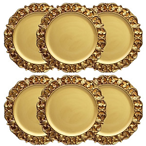 Leemxiiny Antique White Charger Plates with Gold Scalloped Rim Set of 6, Plate Chargers for Dinner Plates Bulk Wedding, Table Decoration, Party