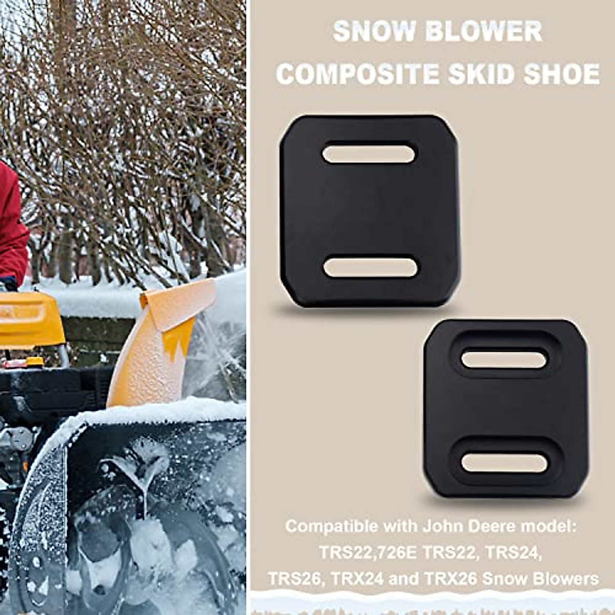 EZYPAK Snowblower Composite Skid Shoe for John Deere M118098 780061 1740718AYP TRS22, TRS24, TRS26, TRX24 and TRX26 Snow Blowers - (Set of 2)
