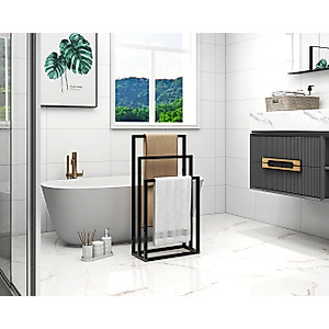 JURMERRY Freestanding Towel Holder with 3 Towel Stand Rails for Bath & Hand Towels,Black