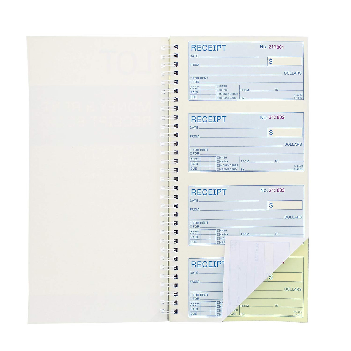 Lot45 Money Rent Receipt Book for Small Business 5 Piece Set, 5x11in - Cash Receipt Books 2 Part Carbonless Spiral Bound