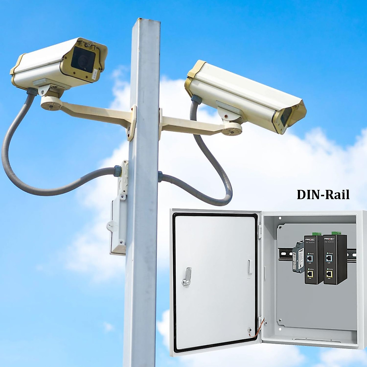 PROCET DIN Rail PoE Injector 30W Industrial IEEE802.3at/ PoE+ Power Injector, 6KV Surge Protection, Wide Working Temperature -40℉ to 149℉, PT-PSE105G-E