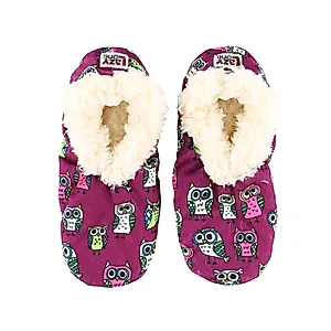 Lazy One Fuzzy Feet Slipper Socks for Women, Cute Fleece-Lined House Slippers, Owl, Non-Skid
