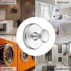 Bathroom Towel Hooks ,Aluminum Coat Robe Hangers,Tape or Screw Install, Heavy Duty Wall Hooks, Wall Mounted Shower Hooks for Clothes Hanging Bathroom Kitchen，2 Packs-Silver Matte Finish