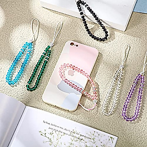 6 Pieces Beaded Cell Phone Lanyard Short Hand Wrist Lanyard Strap Crystal Beads Mobile Phone Chain for Girl Women Cell Phone (Classic Color)