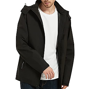 OTU Men's Lightweight Waterproof Hooded Rain Jacket Outdoor Raincoat Shell Jacket for Hiking Travel