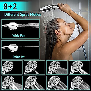 Shower Head Combo,10 Settings Handheld Filtered Shower head/10" High Pressure Rain Shower Head with 11" Extension Arm,Bracket/Hose, Chrome