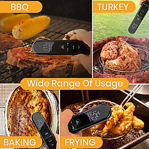 Circrane Digital Instant Read Thermometer, LED Hight Bright Screen with Huge Digits and Alarm, Meat Thermometer for Grilling, Cooking and BBQ, Black