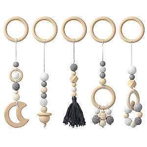 R HORSE 5 Baby Play Gym Toy Set Wooden Hanging Toy for Infant Play Activity Gym Wooden Nursing Pendant Gym Rattles Toy Sensory Birthday Shower Gifts Toys for Newborn Gift