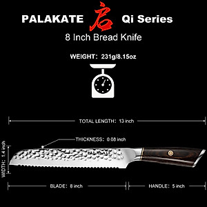 PALAKATE Bread Knife, 8 inch bread knife for homemade bread, Single Side serrated knife