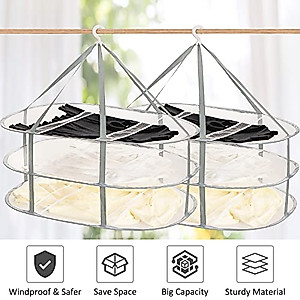 AUTODECO 2 Pack 3-Tier Folding Mesh Clothes Hanging Dryer, Sweater Drying Rack, Large Laundry Drying Rack, Lay fold Flat Dry Hanger, Mesh Clothes Hanging Dryer - XL(3Tier)+XL(3Tier)