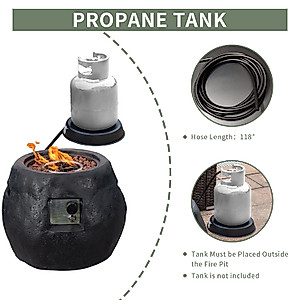 COSIEST Outdoor Propane Fire Pit w 23" Faux-Stone Base, Jar Shaped Fire Table w 40,000 BTU Stainless Steel Burner, Free Lava Rocks, Faux-Wood lid, Waterproof Cover for Coffee Table, Stool (Black)