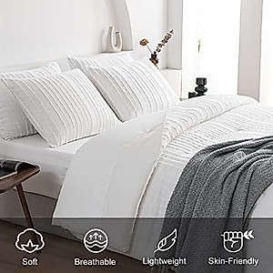 WARMDERN White Comforter Set King Size Soft Bedding Sets Boho Striped Pattern Lightweight Comforter for All Season Down Alternative Bed in A Bag 7 Piece(King, White)
