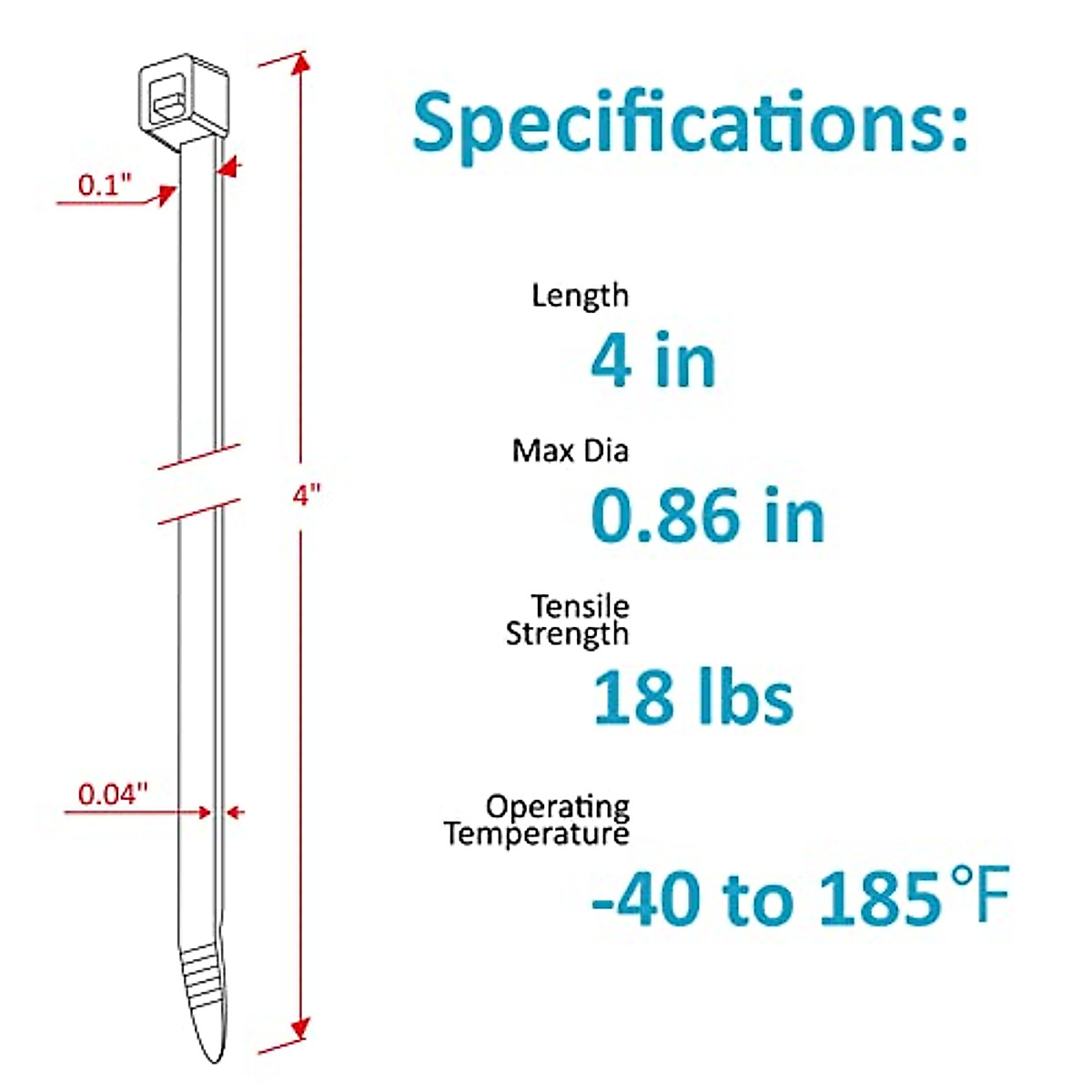 Zip Ties 4 inch, Small Zip Ties with 18 lb Tensile Strength, Black, 200 Pack, by Tantti Supply