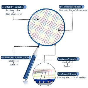 Badminton Rackets for Children,12 in 1 Shuttlecocks Racquet Sports Set w/Lightweight Carrying Bag for Kids Professionals Beginner Players Indoor Outdoor Sport Game (BLUE-01)