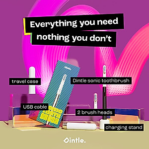 Dintle™ Sonic Rechargeable Electric Toothbrush with 2 Brush Heads, Travel Case and Fast Charge Stand, 1-Month Battery Life, 3 Brushing Modes