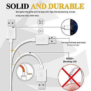 MOVOYEE Micro USB Cable 10ft,Long Android Charger Cable Fast Charge,White Micro USB 2.0 Cable USB Micro Cable for Samsung Charger Cord Tablet Galaxy 7 5 S7 S6 Edge Phone,Charging Wire for Kindle Fire