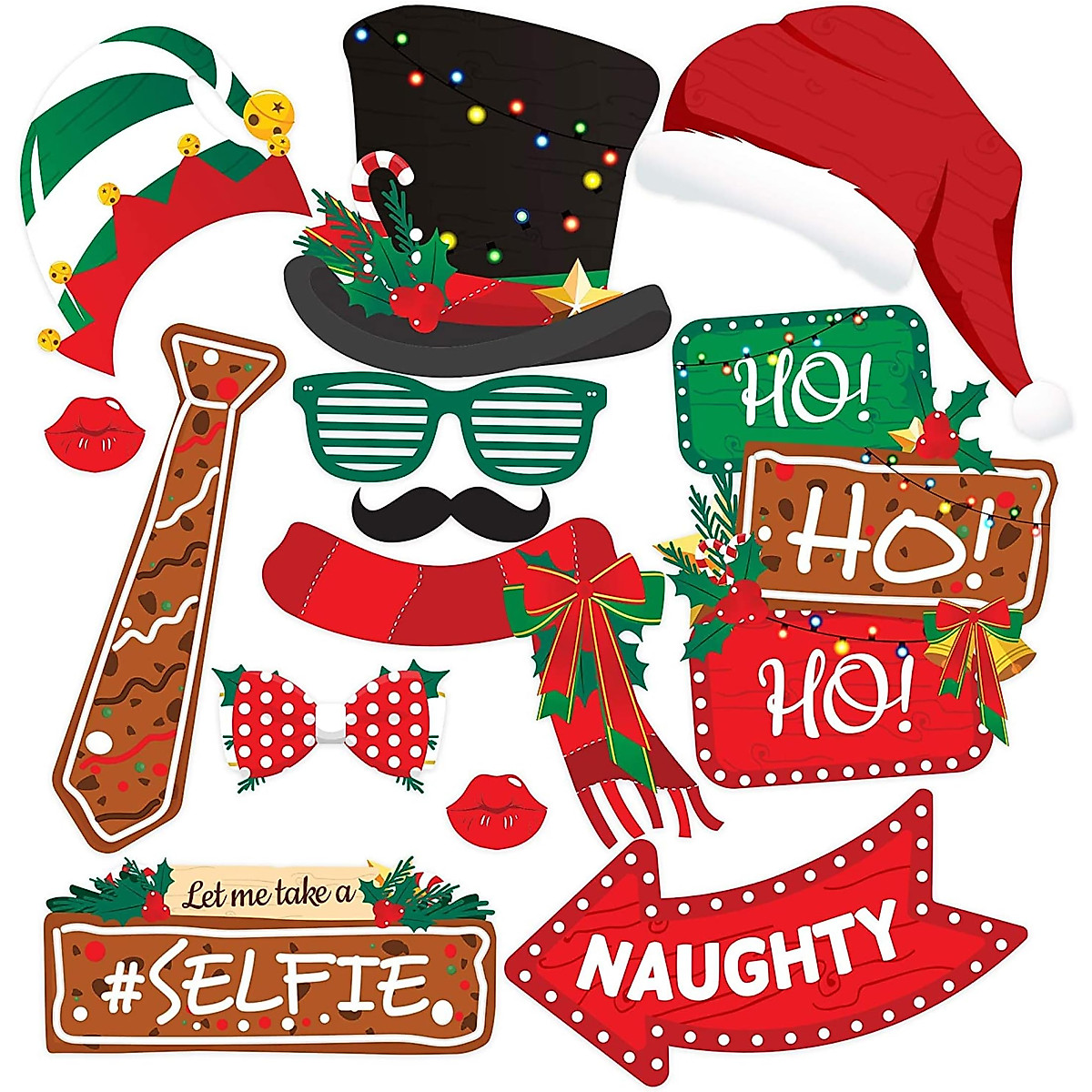 Christmas Photo Booth Props 38pc Set - Christmas Party Decorations, Christmas Games, Christmas Party Favors & Supplies for Kids Adults - Christmas Photo Props Christmas Table Decorations Accessories