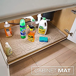 Xtreme Mats - Waterproof Under Sink Mat for Kitchen, Pick Your Size - 34" 1/4 x 22 1/4 - Kitchen Cabinet Shelf Protector, Flexible Under Kitchen Sink Drip Tray Liner - CM-36-BEIGE