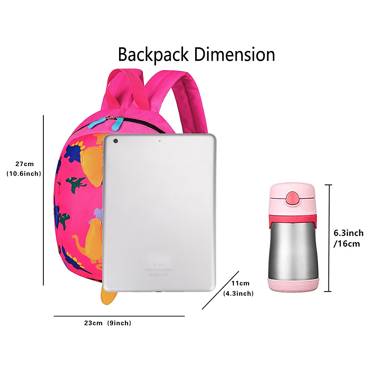 AINIBAB Toddler Dinosaur Mini Backpack with Leash Children Kids Baby Harness Bookbag (Pink)