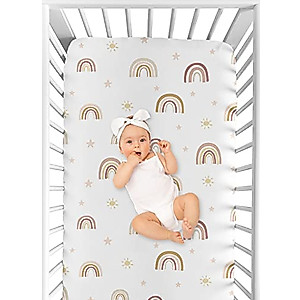 Sweet Jojo Designs Boho Rainbow Girl Fitted Crib Sheet Baby or Toddler Bed Nursery - Blush Pink Dusty Rose Gold Yellow Mauve Taupe Beige Tan Bohemian Stars Sun Celestial Vintage Sky