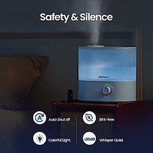 Humidifiers for Bedroom, 4.0L Humidifier for Home, Cool Mist Top Fill Essential Oil Diffuser, Large Room, Baby, and Plants, 7 Color Lights, Quiet, 360° Nozzle, Auto Shut-Off