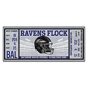 FANMATS 23112 Baltimore Ravens Ticket Design Runner Rug - 30in. x 72in. | Sports Fan Area Rug, Home Decor Rug and Tailgating Mat