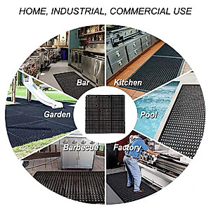 Anti-Fatigue Rubber Floor Mat - NANBOWANG Commercial Grade Grease Resistant Non-Slip Recycle Tyre Floor Mats for Restaurant Kitchen Bar Garden Outdoor Wet Area(36"x 36") Black