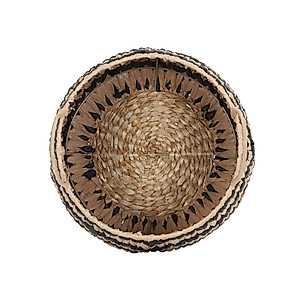 Household Essentials Brown Set of 2 Round Woven Wicker Storage Baskets with Handles | Black Stich Pattern