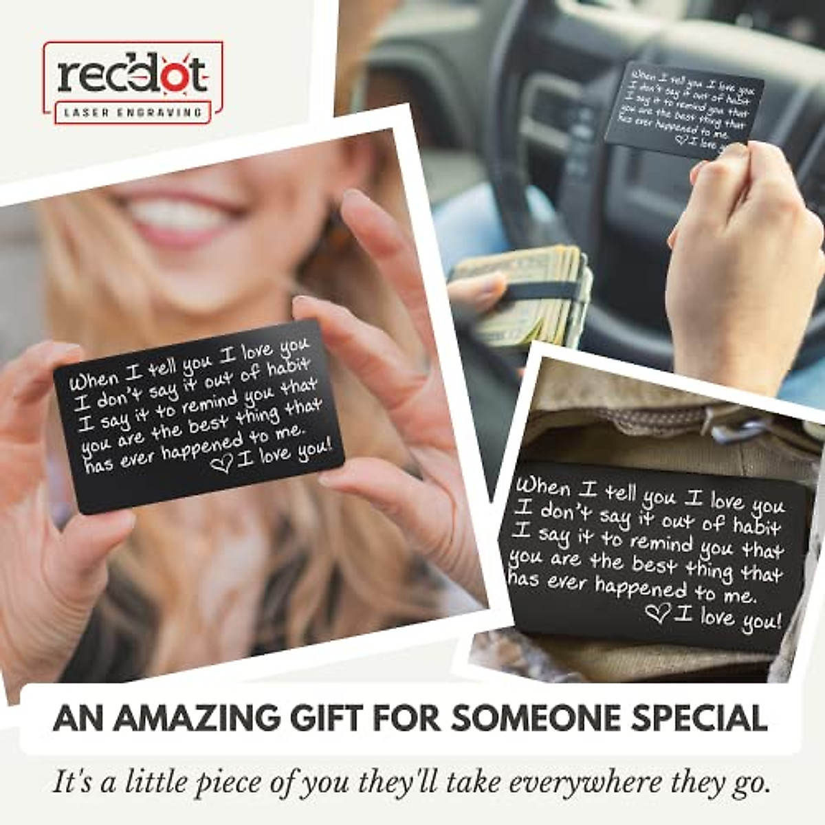 Wallet Card Love Note | Engraved Aluminum Anniversary Gifts for Men & Women | Husband Gifts from Wife | Boyfriend Gift Idea | Romantic Gift for Him or Her | Birthday | A Unique Way to Say I Love You!