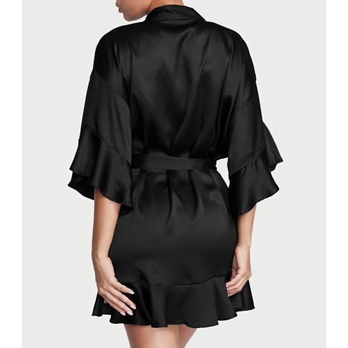 Victoria's Secret Satin Robe, Short Bathrobe, Silk Kimono Lingerie, Nightwear, Women's Sleepwear, Black (XL/XXL)