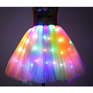 Cuteshower Unicorn Tutu Costume for Girls Halloween LED Light Unicorn Dress Birthday Party Outfit Princess Dress with Wings Rainbow 3-4Years