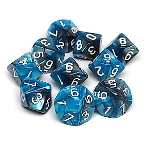 Ten Count Teal and Grey Granite D10 Collection - 10 Count Pack of Matching Numbered 10 Sided Dice - Perfect for Tabletop War Games, RPGs, and Educational Use