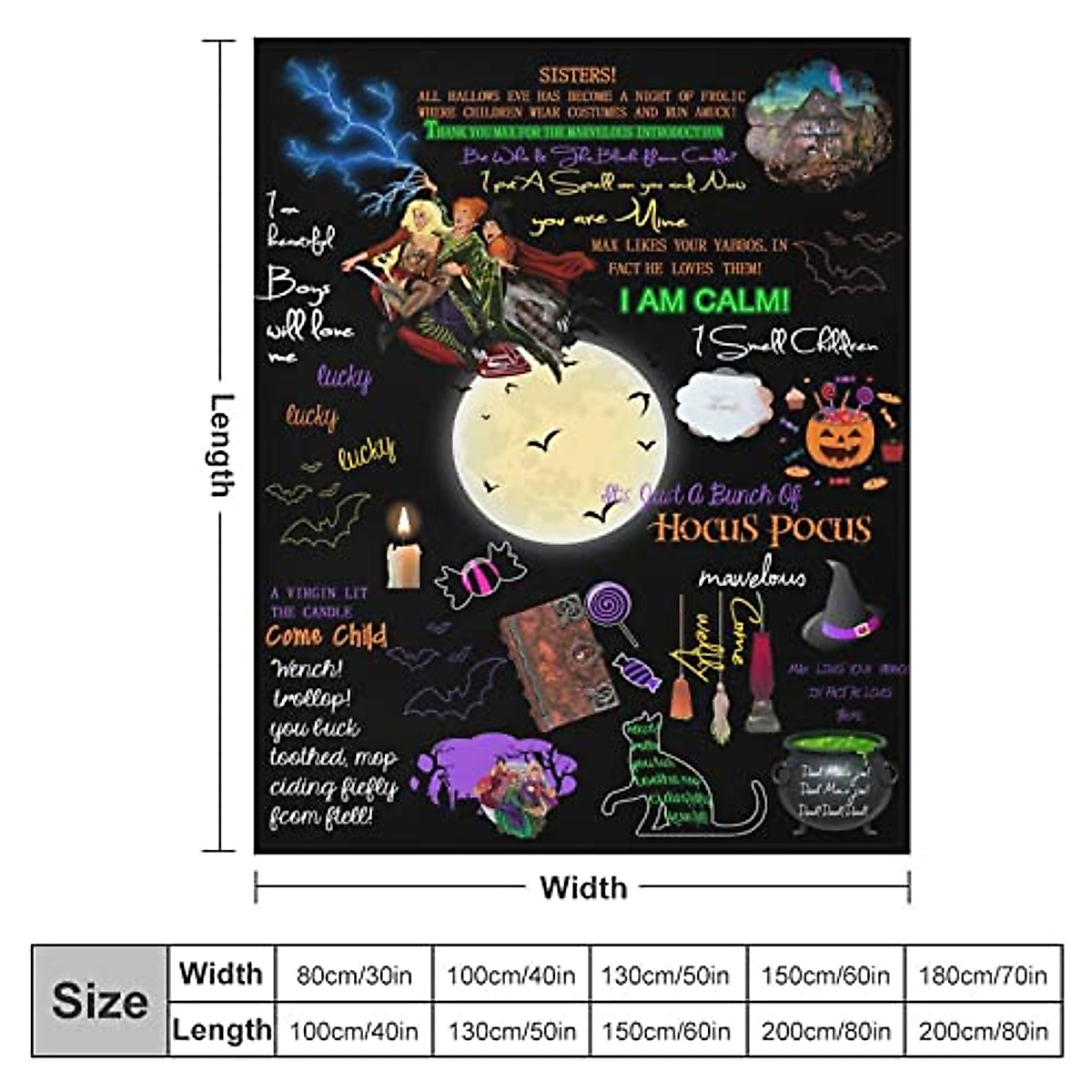 Hocus Pocus Blanket Halloween Throw Flannel Fleece Blankets Sanderson Sisters Soft Plush Blanket for Couch Sofa Bed Home Decorations 50"x40"