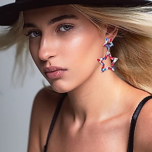 Madison Tyler Americana Collection 4th of July Jewelry, Red White and Blue Plexi Double Star Drop Dangle Post Earrings for Women. (Double Star Earrings)