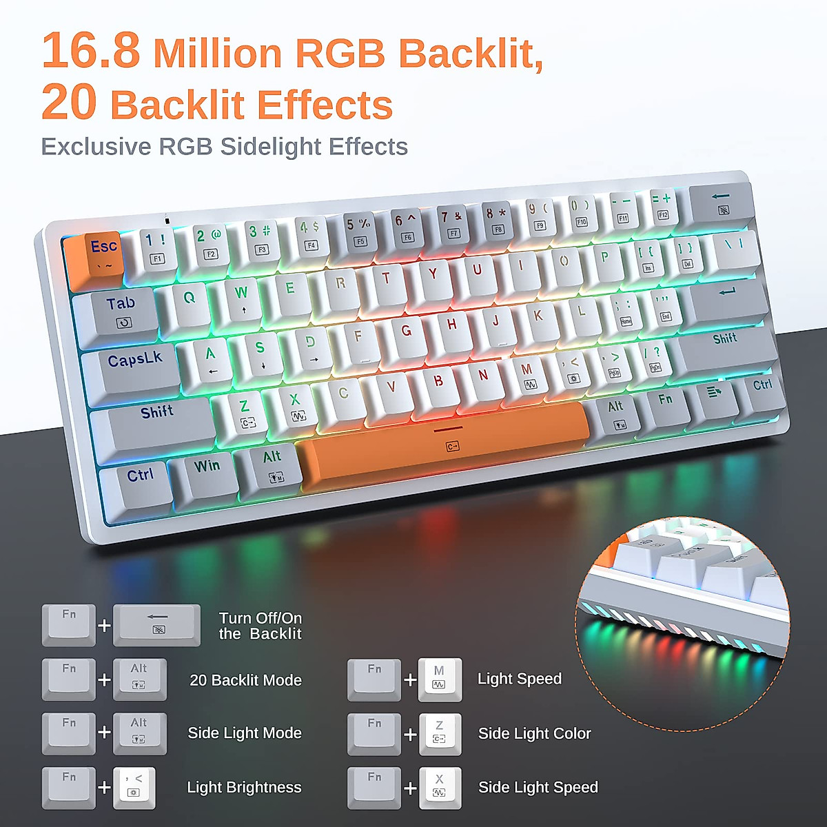 Redragon 60% Mechanical Gaming Keyboard RGB Backlit Ultra-Compact Hot-Swappable Red Switch, Fully Programmable Pro Software Supported, K642WGO-RGB