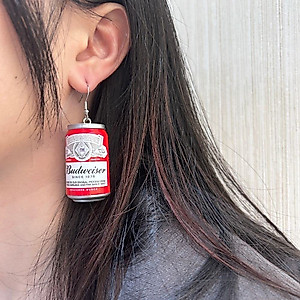 3D Simulation Beer Bottle Earrings Cute Beer Bottle Drop Dangle Earrings Beer Mug Can Earrings Creative Party Jewelry for Women-Red