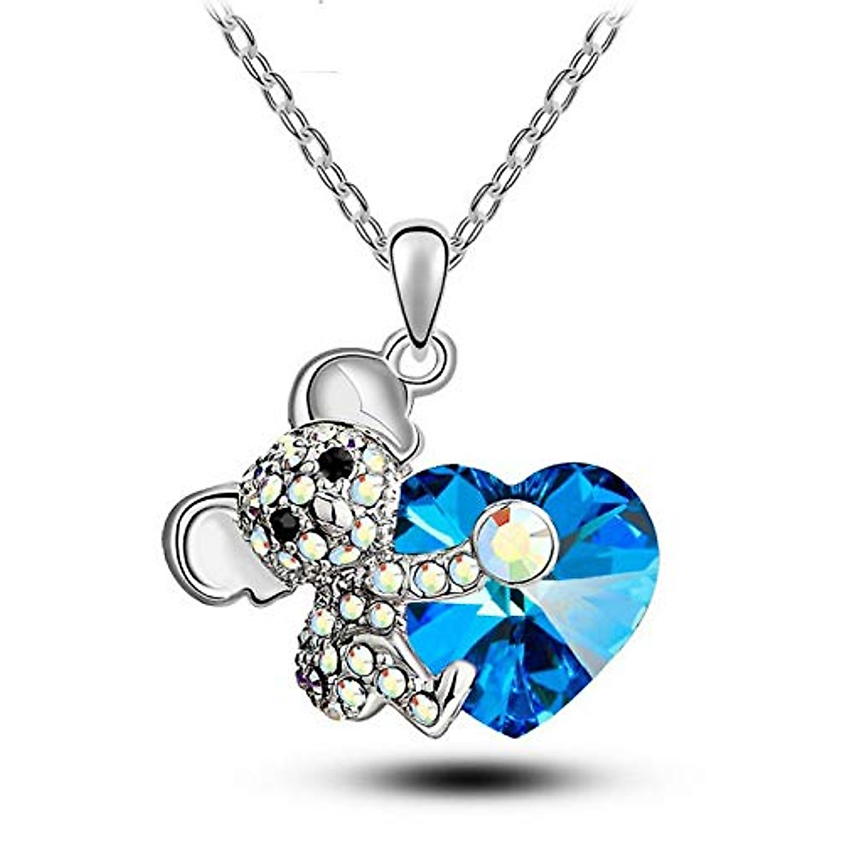 Yissw Blue Love Gemstone Bear Koala Crystal Animal Pendant for Women Jewelry Gifts