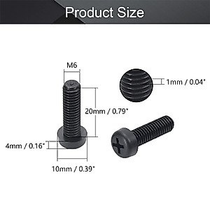 MroMax 50Pcs Plastic Phillips Cross Pan Head Machine Screws, M6 x 20mm Black Nylon Phillips Cross Pan Head Machine Screws Bolts for Electronic Equipment