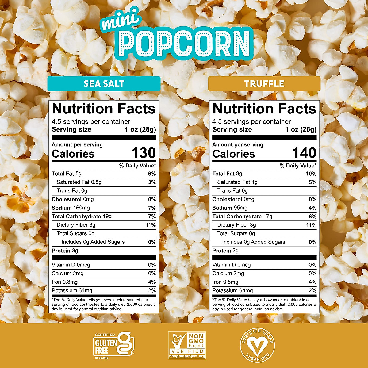 Heirloom Mini Popcorn Variety Pack by Pipcorn - Sea Salt and Truffle 4.5oz 6pk - Healthy Snacks, Gluten Free Snacks, Snack Variety Packs, Heirloom Corn, Salty Snacks, Black Truffle