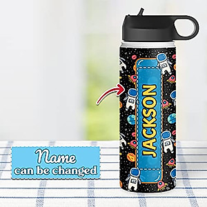 wowcugi Personalized Astronaut Water Bottle Insulated Stainless Steel Sport Bottles 12oz 18oz 32oz Travel Cups Gifts for Astronomy Science Lovers Kids Birthday Christmas Back To School Presents Idea