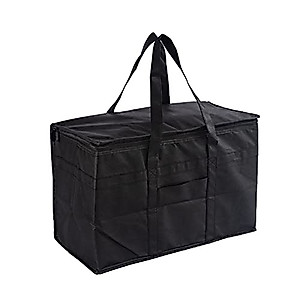XXL Extra- Large insulated bags for food delivery with the bottom plate, reusable insulated shopping bags, 20x10x13 inches, The ideal pizza delivery bag. Black (Pack of 2)