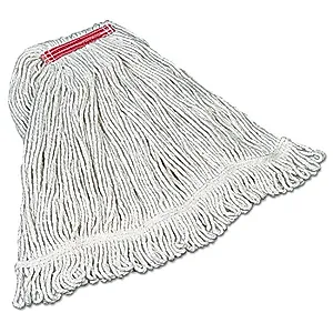Rubbermaid Commercial D11306 WH00 RCPD113 Super Stitch Cotton Looped End Wet Mop Head, Large, 1" Green Headband (Pack of 6)