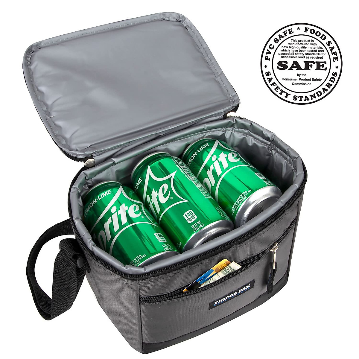 Fridge Pak 6 Can Cooler Bags Insulated Soft Cooler Lunch Bag for Men, Waterproof Leak Proof Cooler Bags, Blue on Grey