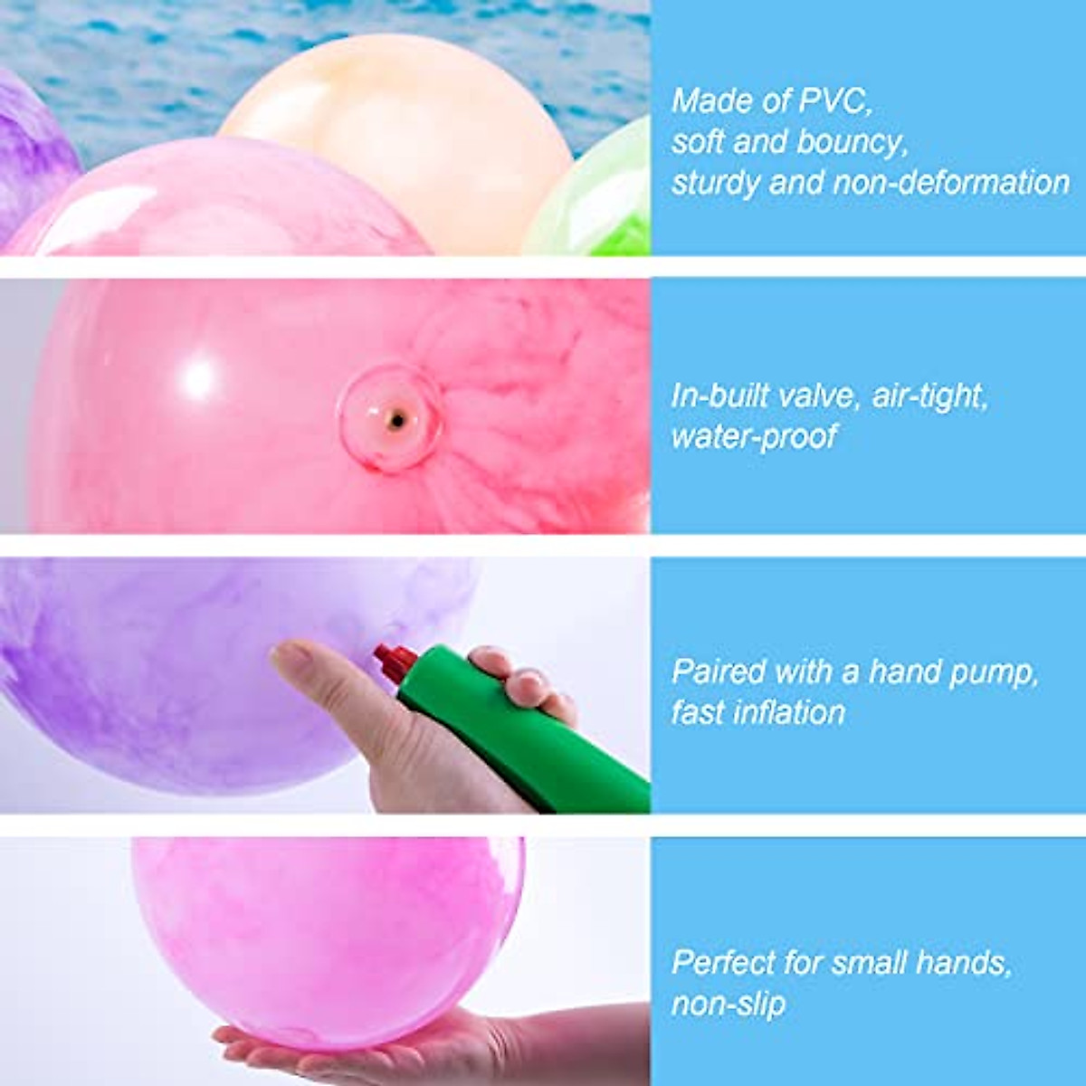 3 otters Bouncy Balls for Kids, 6PCS Marbleized Bouncy Balls Plus Pump Inflatable Sensory Balls Kickball Dodge Ball for Kids Adult Summer Beach Outdoor Game