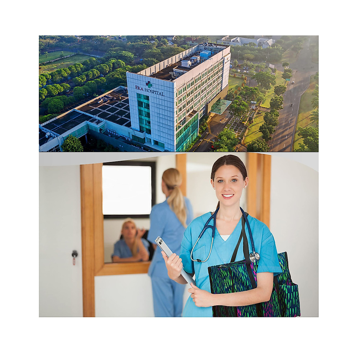 Pursetti Utility Tote with Pockets & Compartments-Perfect Nurse Tote Bag, Teacher Bag, Work Bags for Women & Craft Tote (Tropical Rain)