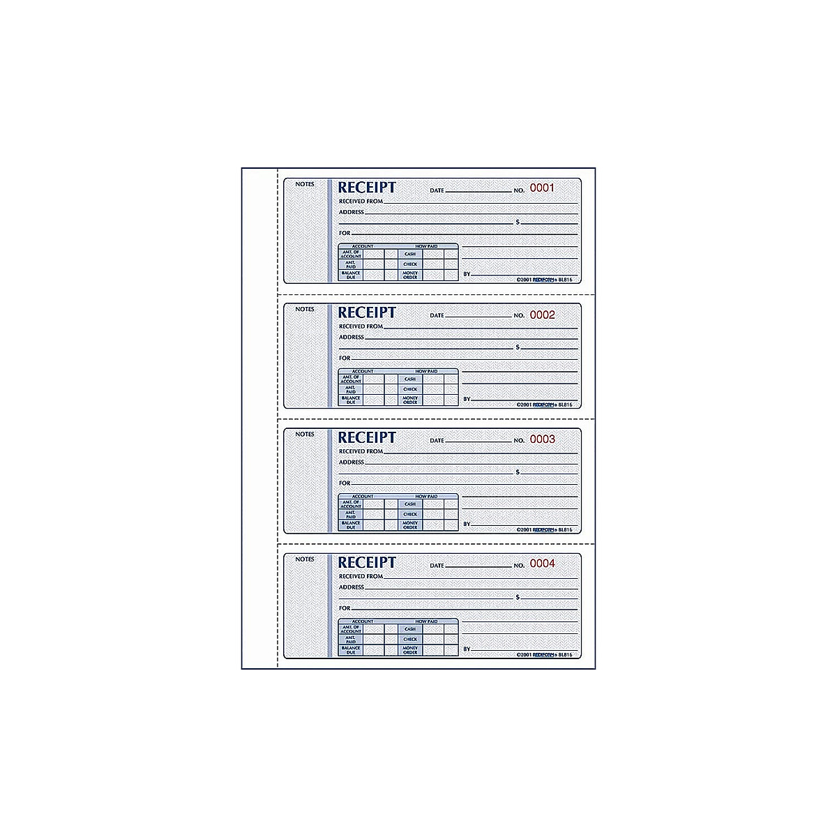 Rediform® Money Receipt Book, Hardcover, Three-Part Sets, White/Yellow/Pink, 200 Carbonless Numbered Triplicate Forms, 2.75" x 7" (8L818)