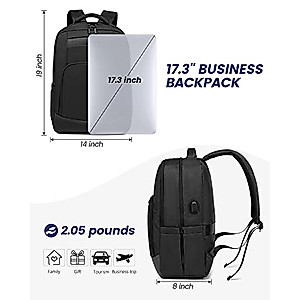 LOVEVOOK Laptop Backpack,17.3 Inch Durable Water Resistant Anti-theft Business Travel Backpack with USB Port, Mens Professional Multi-function Smart Computer Backpack for Work Commuter College,Black