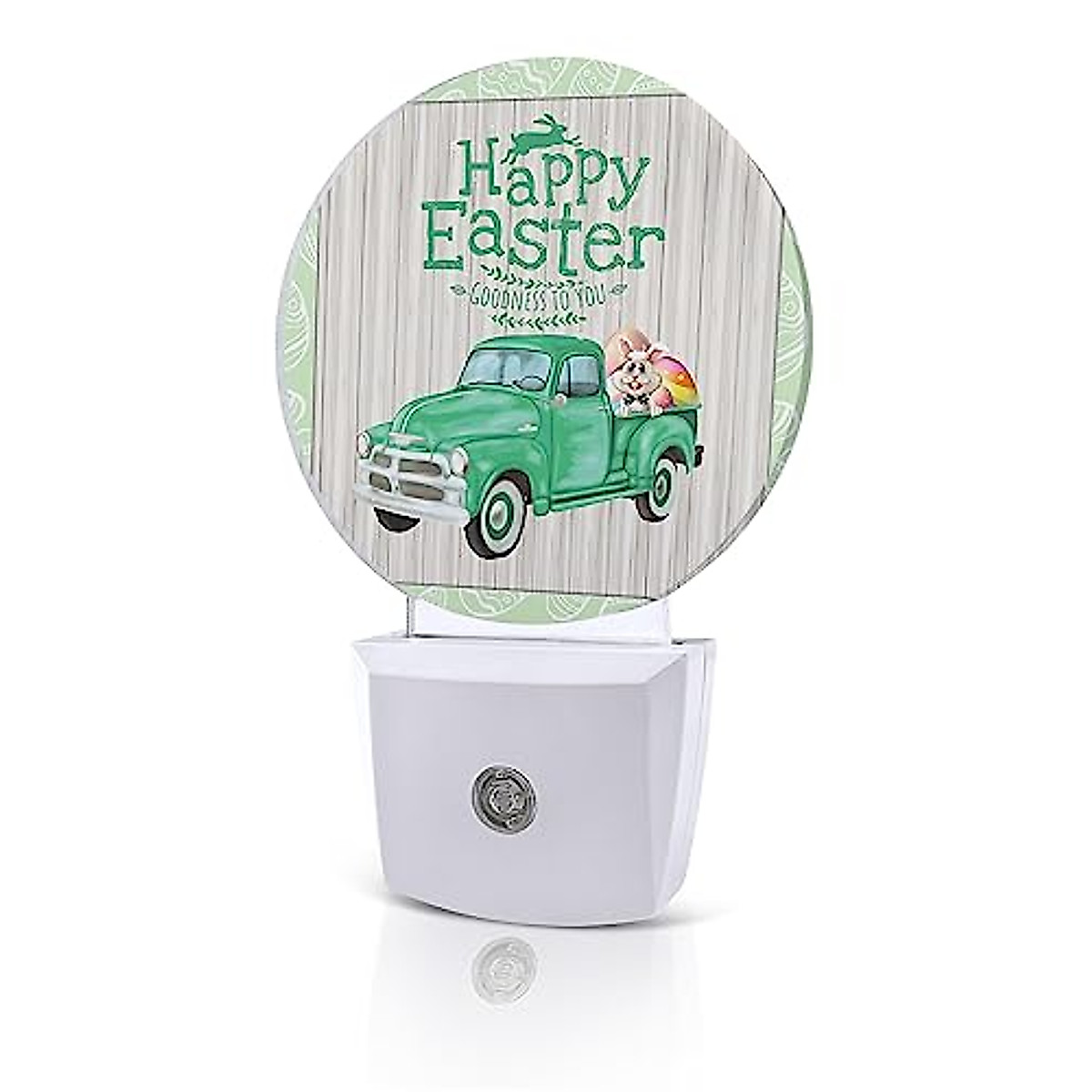Night Light Plug into Wall, LED Nightlights Easter Green Truck with Eggs and Bunny Wood Grain Small Nightlight Auto Dusk-to-Dawn Sensor Lamp LED Night Lights for Kid's Bedroom, Bathroom